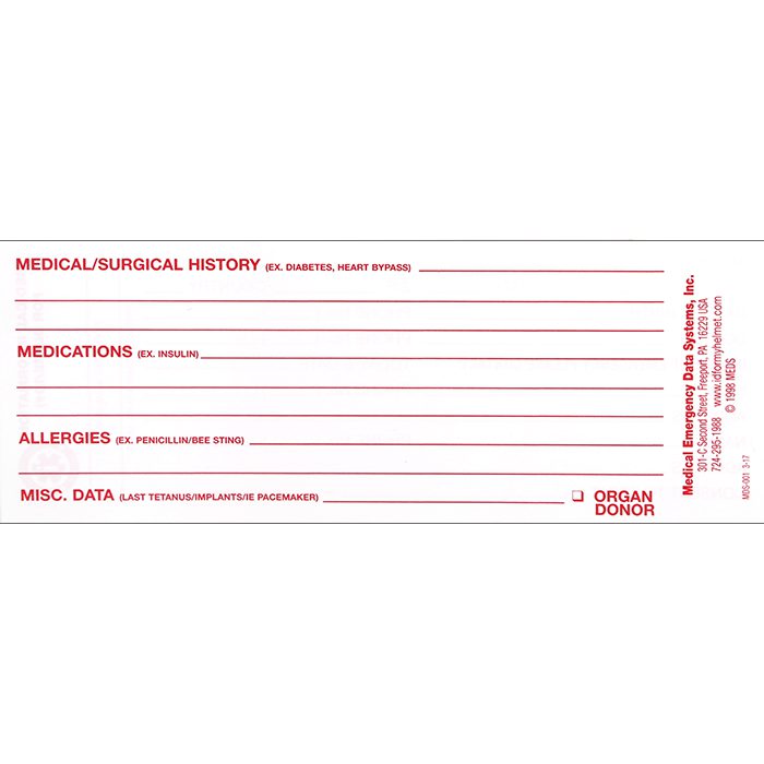 MEDICAL INFORMATION CARRIER SYSTEM 10 PACK - First Choice Safety ...